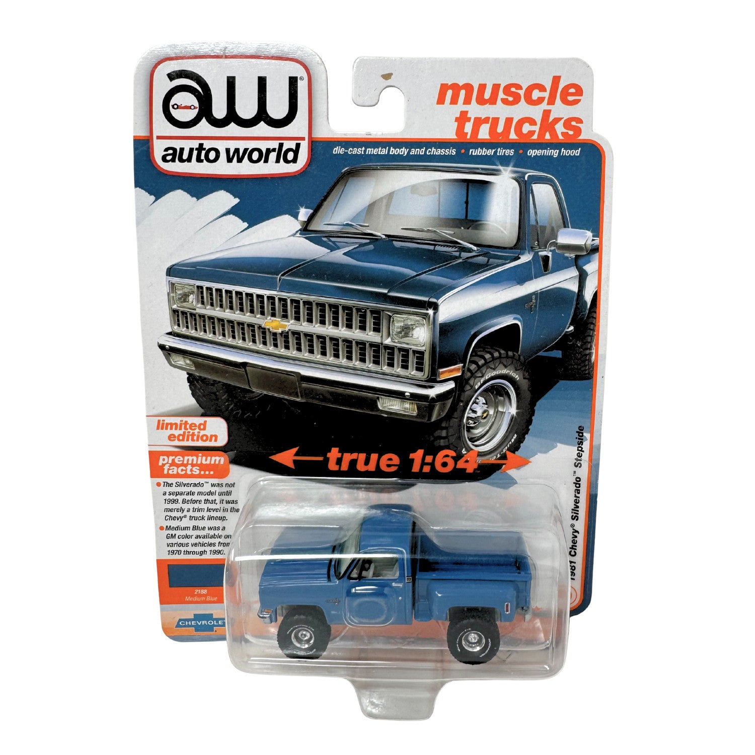 Auto World Muscle Trucks 1981 Chevy Silverado Stepside Blue 1:64 Dieca ...