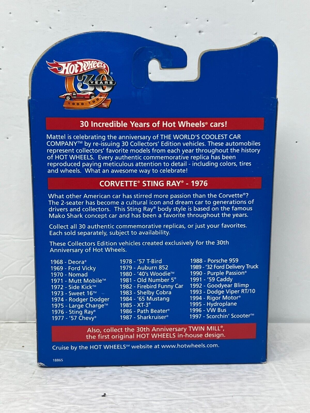 Hot Wheels 1976 Commemorative Flying Colors Corvette Sting Ray 1:64 Di ...